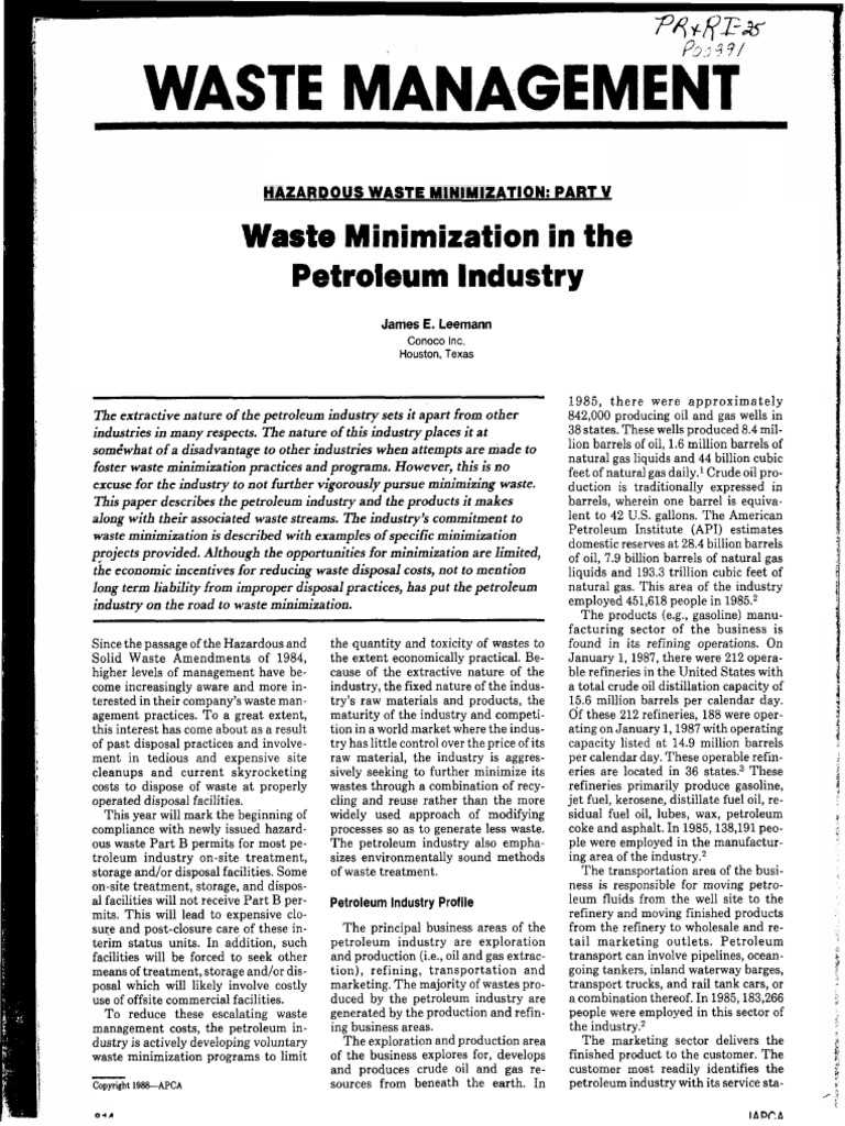 Drilling Waste Minimization | PDF | Oil Refinery | Resource ...