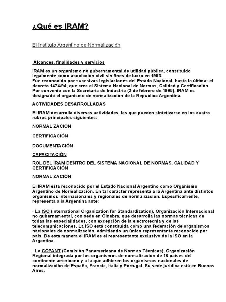 Que Es IRAM | PDF | Iso 9000 | Organización internacional para la ...