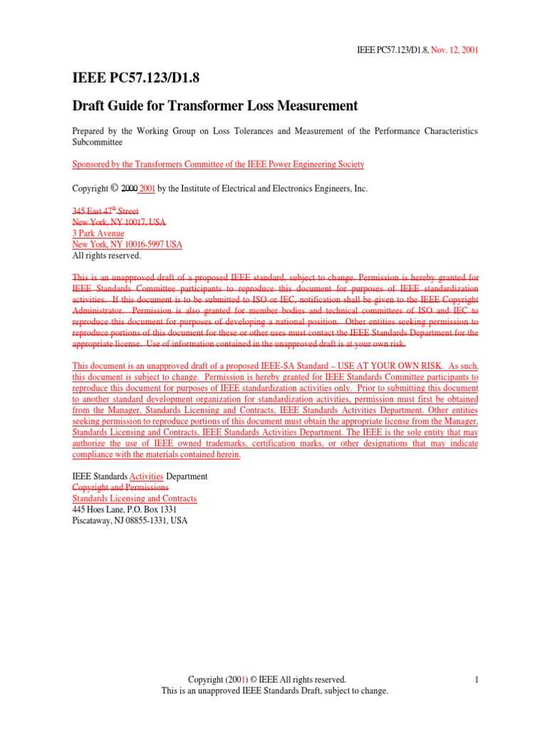 IEEE PC57.123/D1.8 Draft Guide For Transformer Loss Measurement | PDF ...