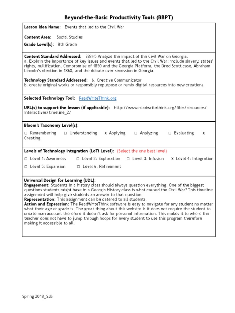 BBPT Lesson Plan | PDF | American Civil War | Teachers