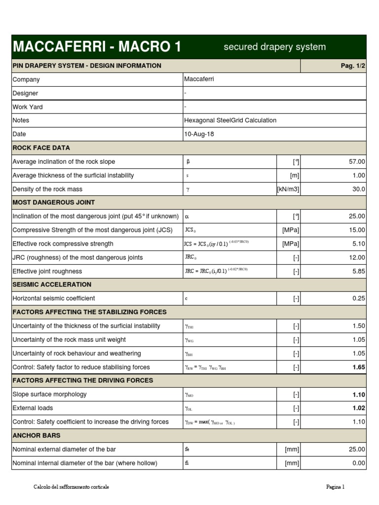 Calculation Spreadsheet Hexagonal Mesh - Maccaferri | PDF | Ultimate ...