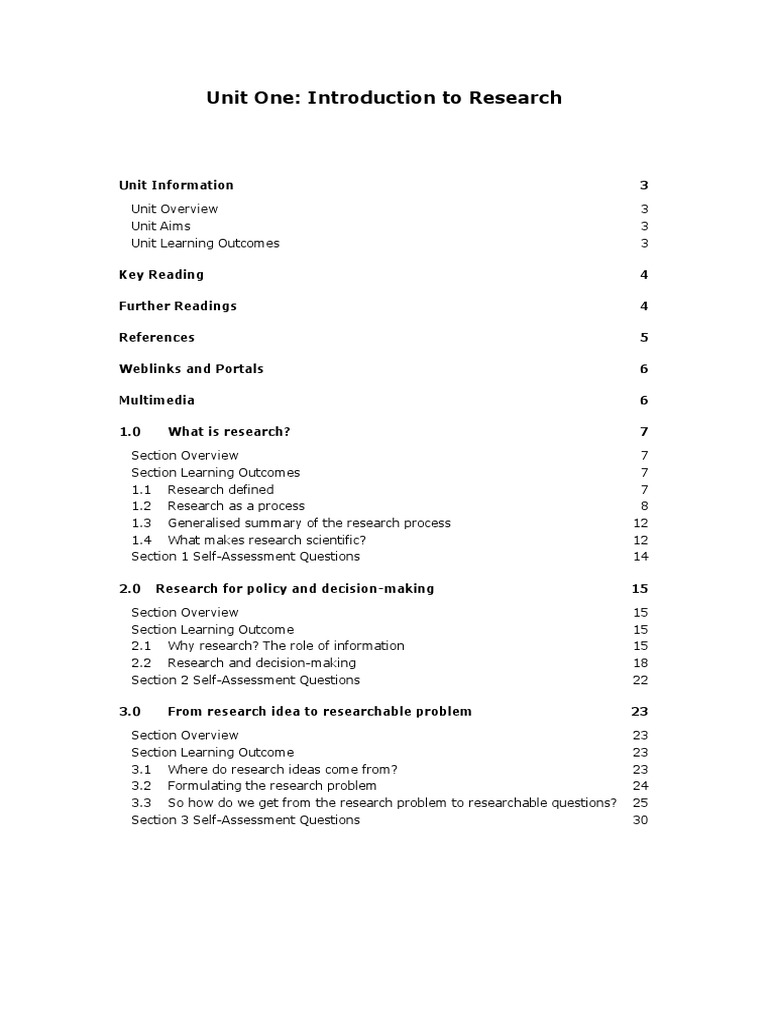 Unit One: Introduction To Research | PDF | Scientific Method | Data Analysis
