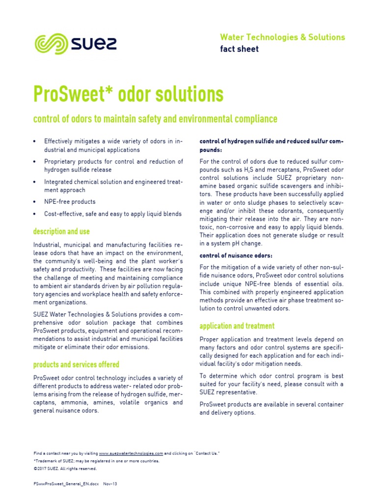 Prosweet Odor Solutions: Control of Odors To Maintain Safety and ...