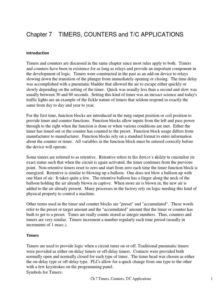 CH 7 Timers, Counters, T/C Applications 1 | PDF | Timer | Programmable Logic Controller
