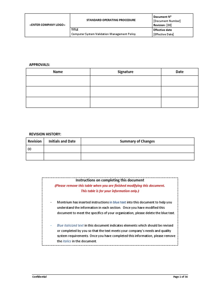 Computer System Validation Management Policy Sample | PDF | Verification And Validation ...