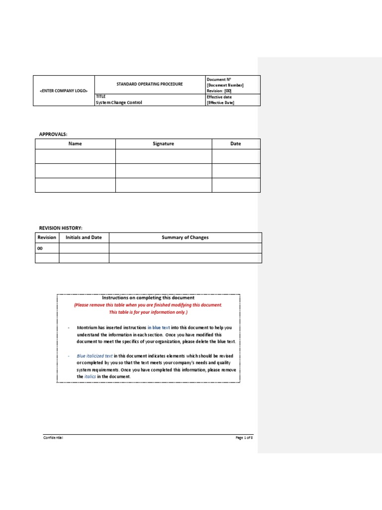 System Change Control SOP Sample | Quality Assurance | Business