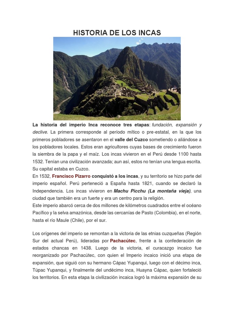Historia de Los Incas | PDF | Imperio Inca | Perú