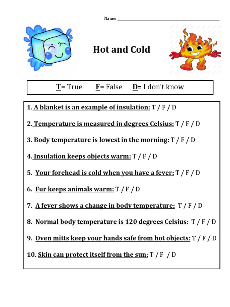 Hot and Cold Pre-Assessment | PDF | Thermoregulation | Fever