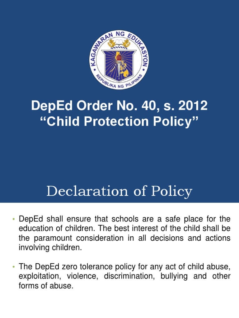 DepEd Order No. 40: Child Protection Policy | PDF | Child Abuse | Child ...