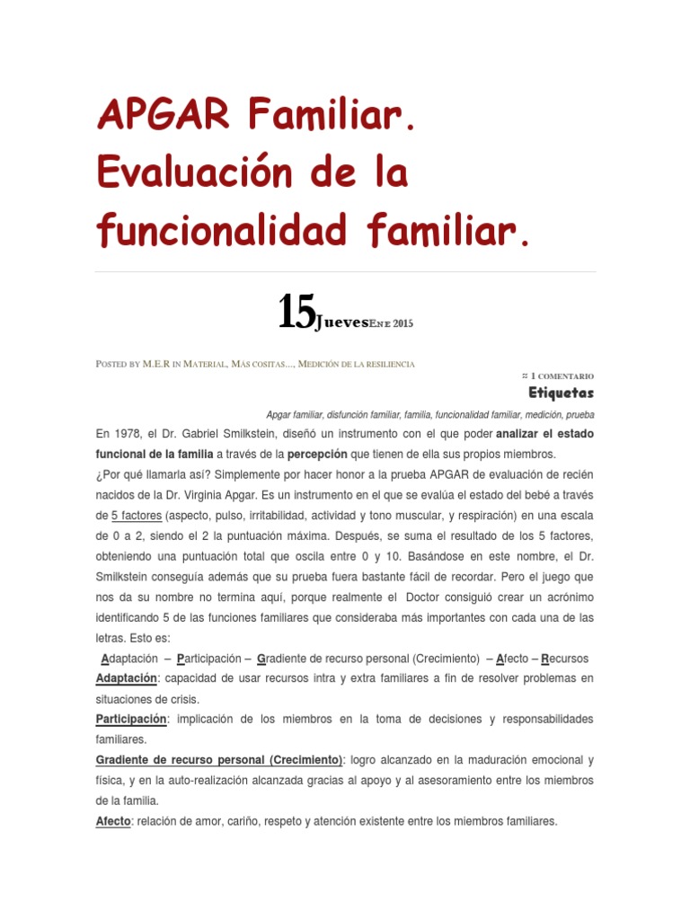 APGAR Familiar | PDF | Cuestionario | Evaluación