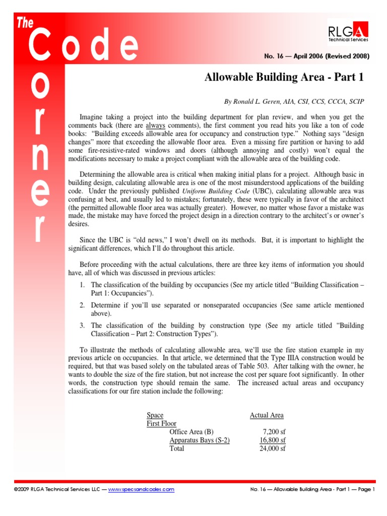The Code Corner No. 16 - Allowable Building Area Part 1 PDF | PDF ...