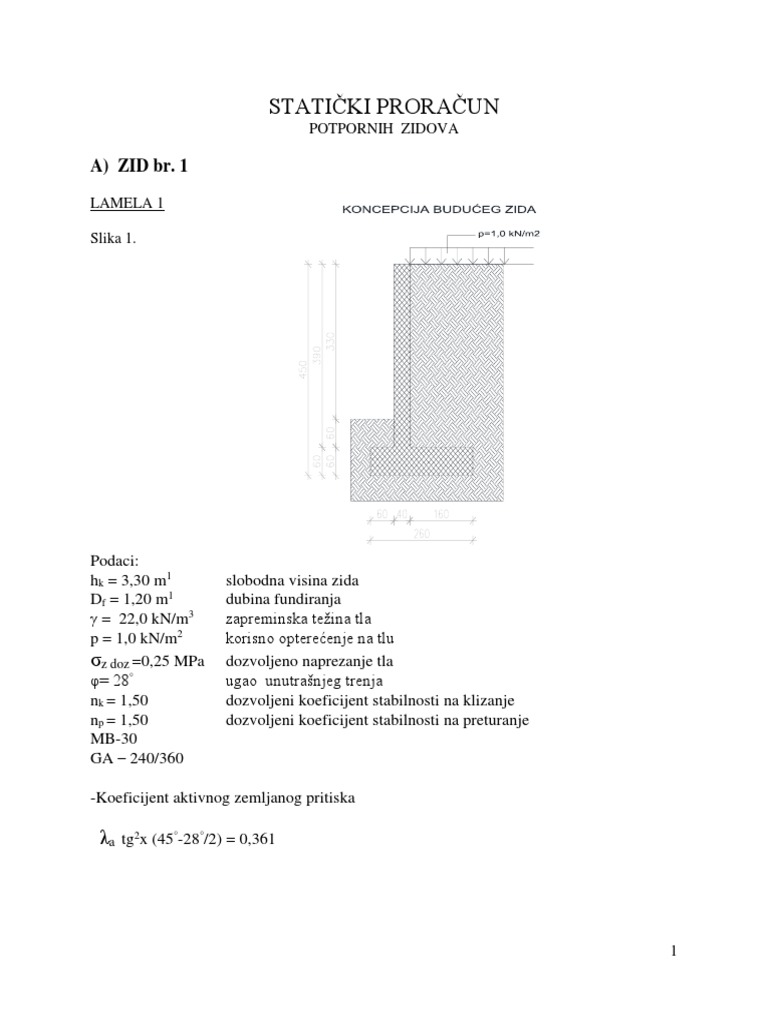 Statički Proračun Potpornog Zida | PDF