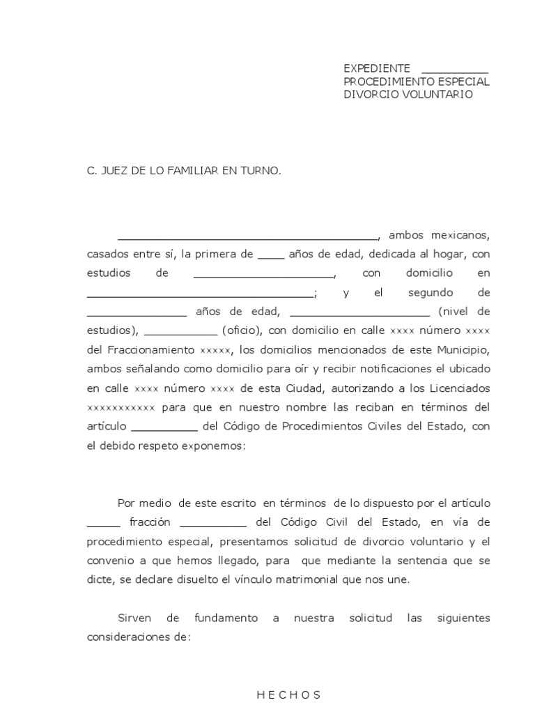 formato divorcio voluntario