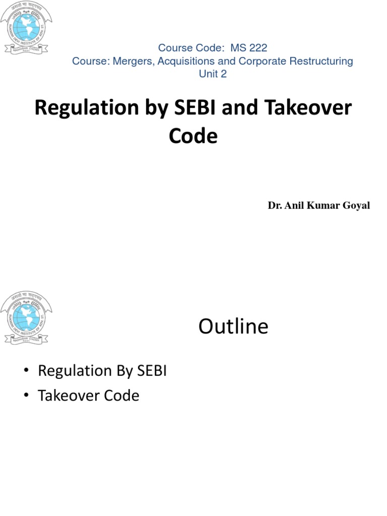 Regulation by SEBI, Takeover Code | PDF | Takeover | Stocks