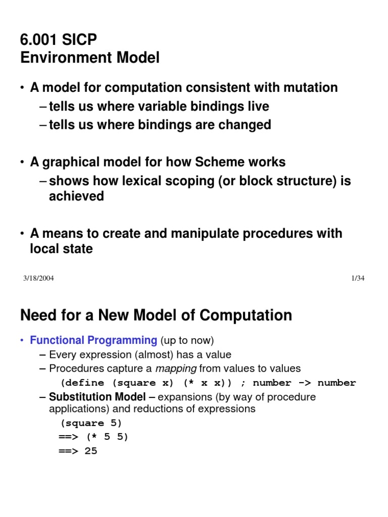 6.001 SICP Environment Model | PDF | Scheme (Programming Language ...