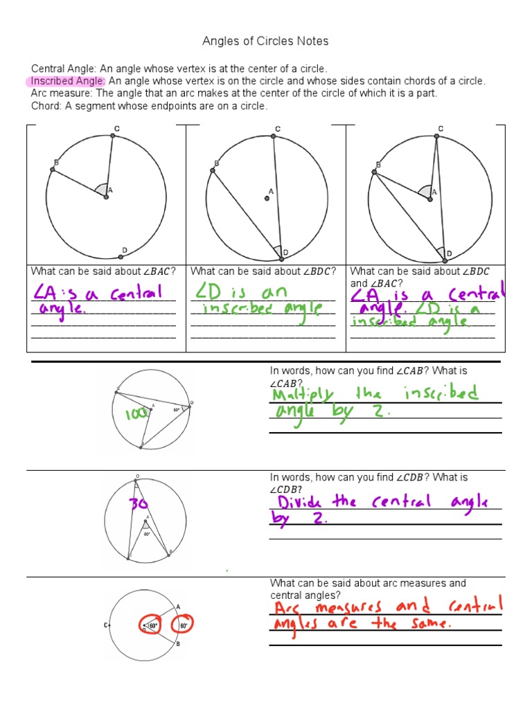 Geometry Unit 4a Circles 2019 | PDF | Circle | Angle