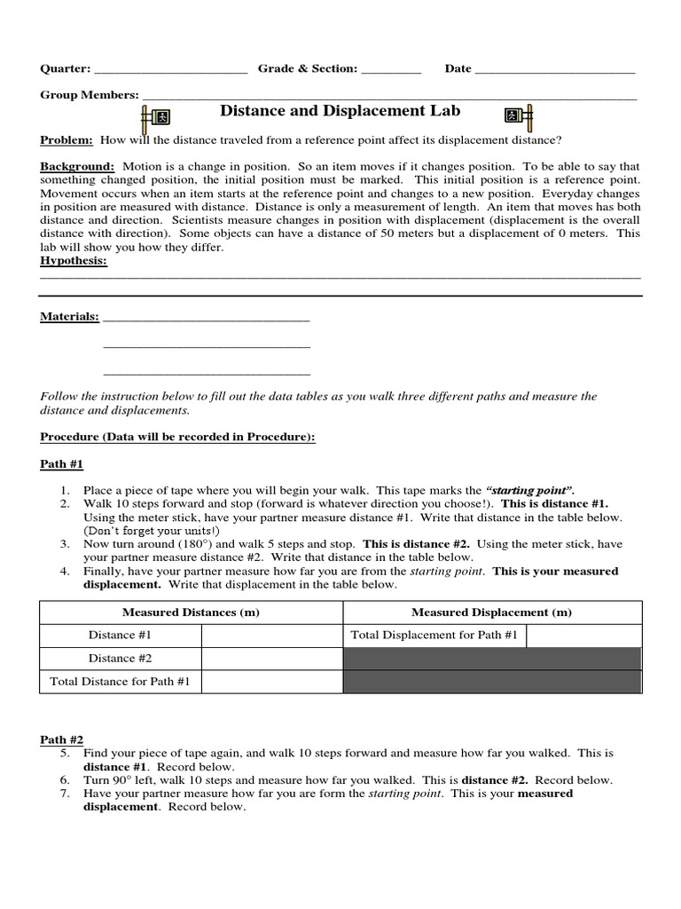 Distance and Displacement Lab Guide | PDF | Distance | Metre