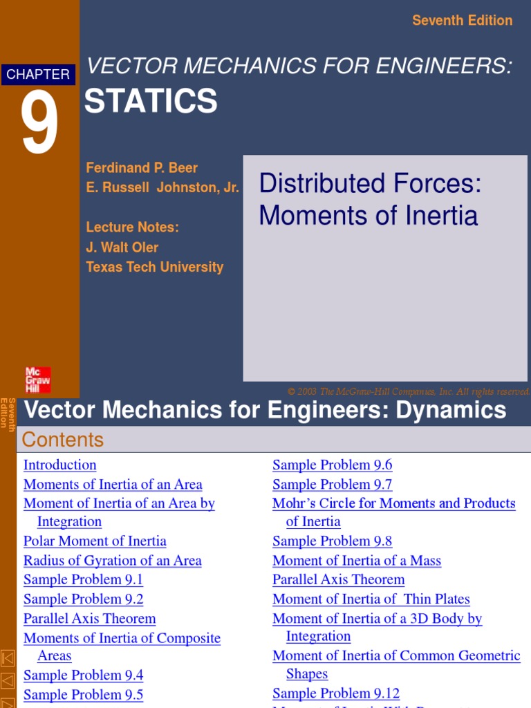 Statics: Distributed Forces: Moments of Inertia | PDF | Rotation Around A Fixed Axis | Beam ...