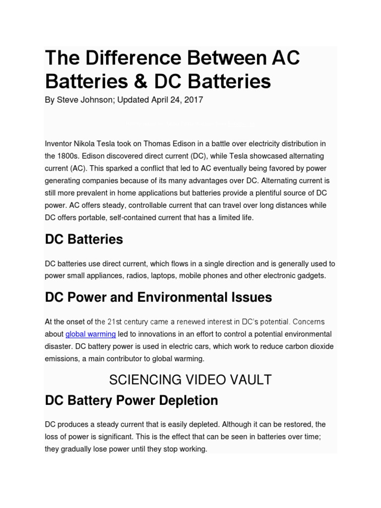 AC vs DC Batteries Explained | PDF | Rechargeable Battery | Solar Cell