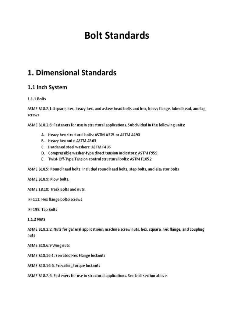 Bolt Standards Guide | PDF | Nut (Hardware) | Screw