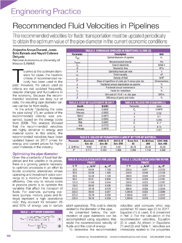Recommended Fluid Velocities in Pipelines | PDF | Pump | Pipe (Fluid ...