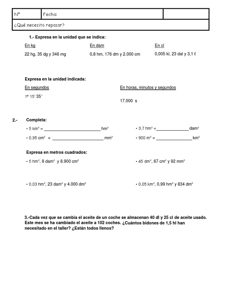 Actividades de Evaluación. Tema: Medidas Capacidad, Masa, Longitud y ...