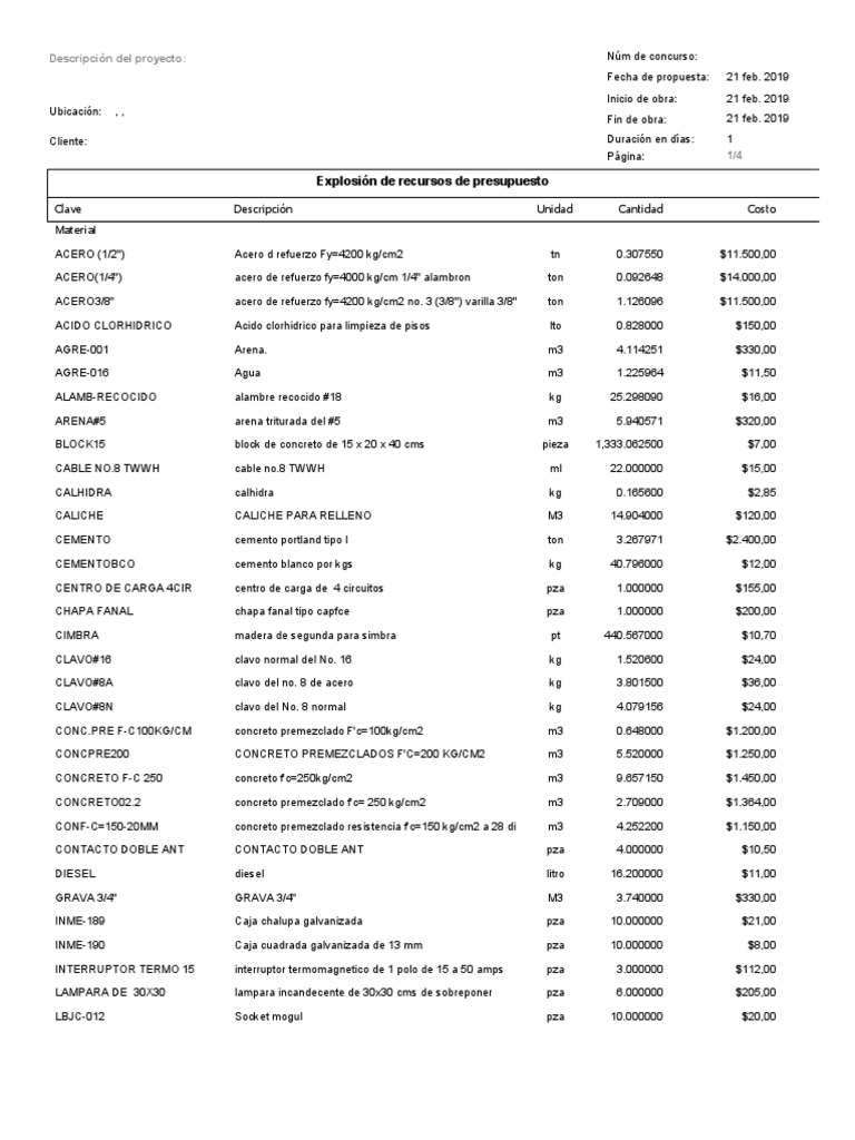 Explosion de Insumos PDF | PDF | Materiales de construcción ...