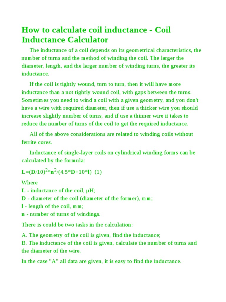 Coil Inductance Calculation Guide | PDF | Inductor | Inductance