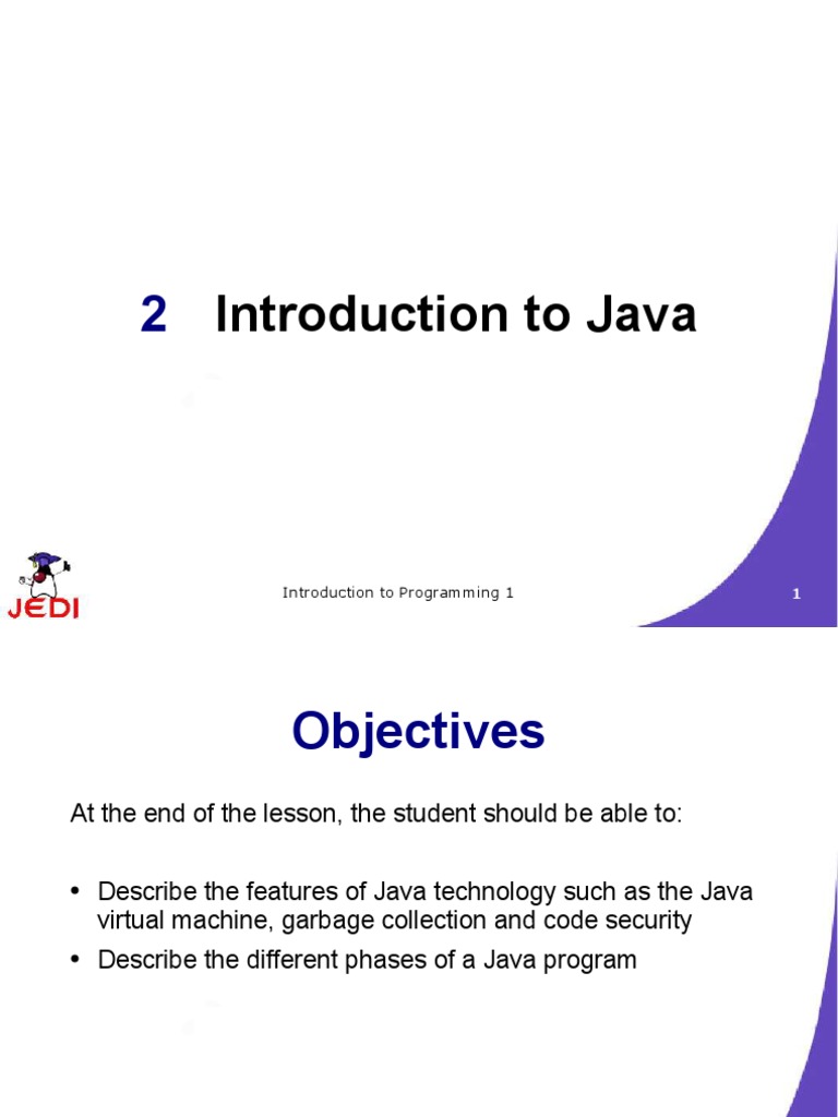 Jedi Slides Intro1 Chapter 02 Introduction To Java Pdf Java Virtual Machine Java Software 6422