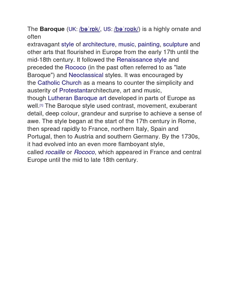 B Ə Rɒk/ /B Ə Roʊk/ Style Architecture Music Painting Sculpture ...