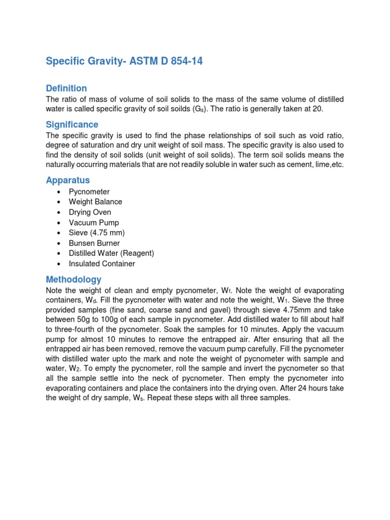 Specific Gravity-ASTM D 854-14 | PDF | Soil | Physics