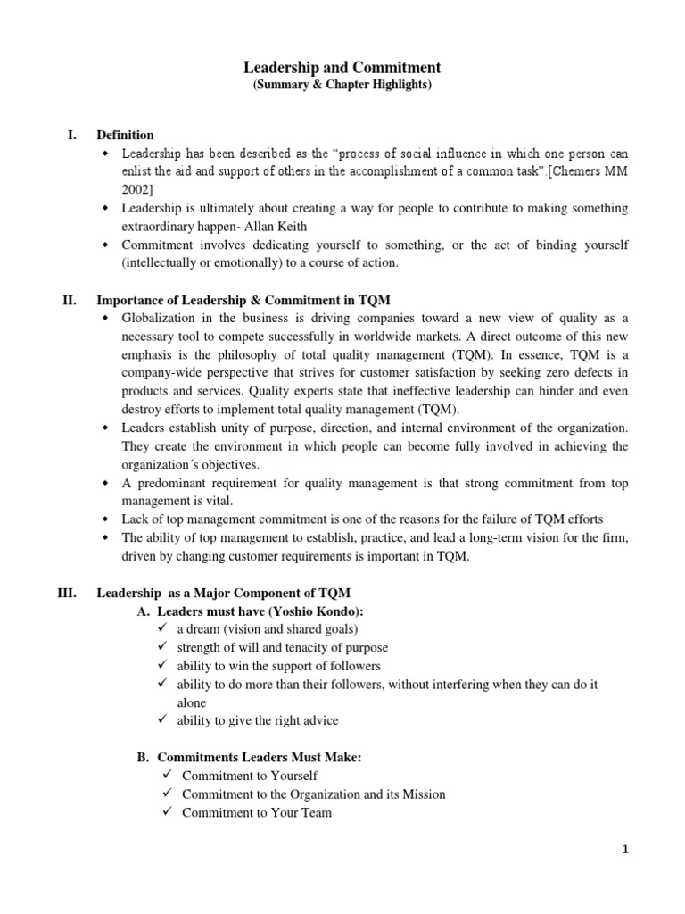 Leadership and Commitment: (Summary & Chapter Highlights | PDF ...
