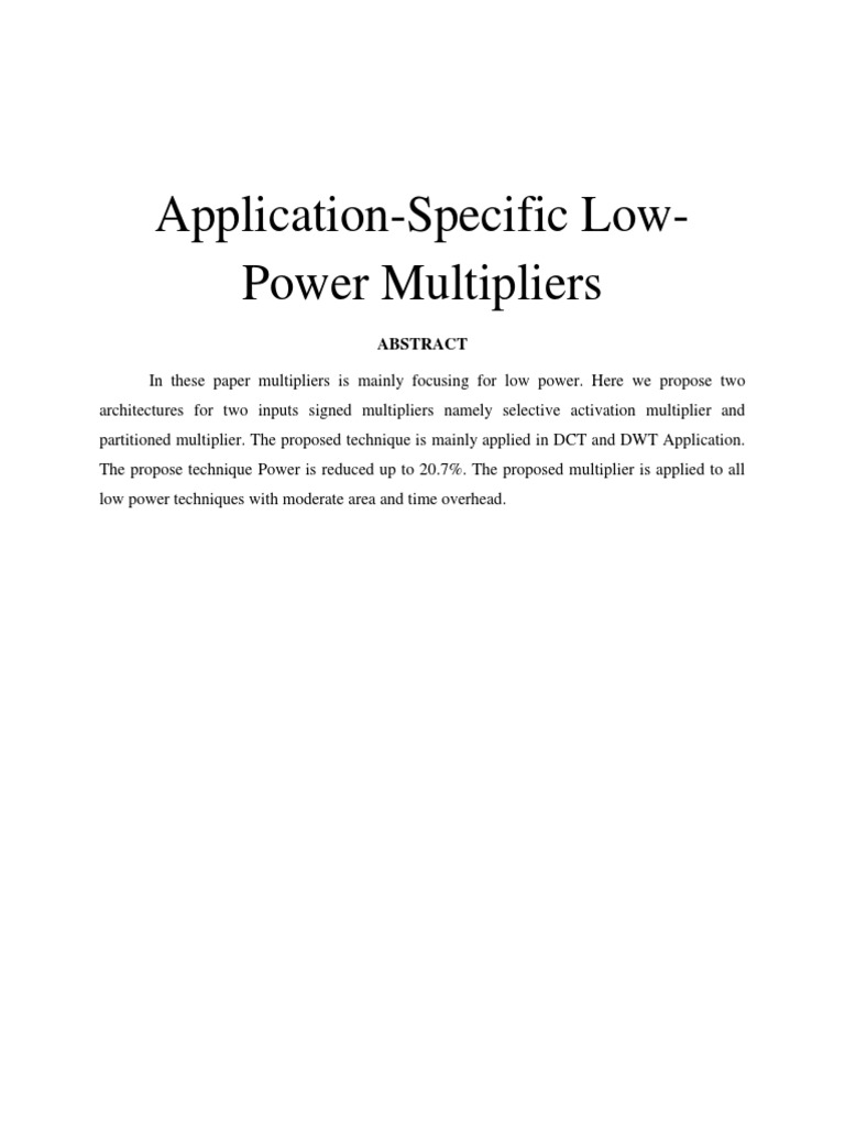 Application-Specific Low-Power Multipliers | PDF | Electronic Circuits ...