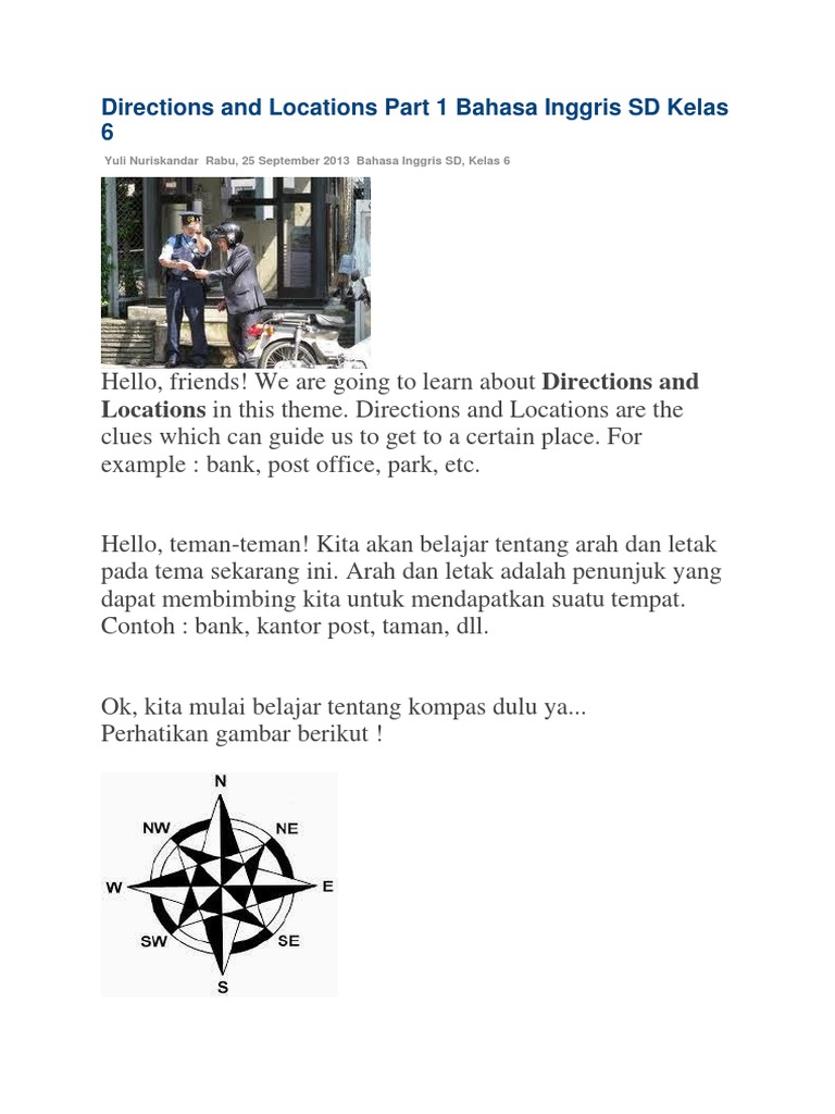 Directions and Locations for Grade 6 | PDF | Indonesian Language