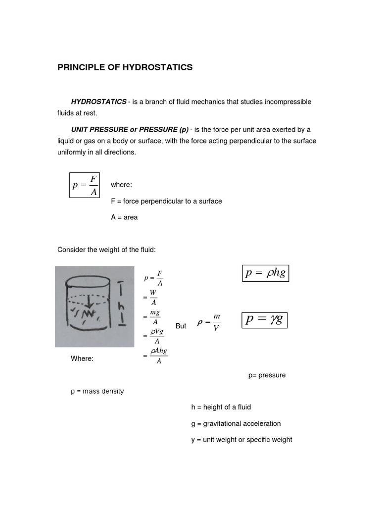 Principle of Hydrostatics | PDF | Pressure | Pressure Measurement