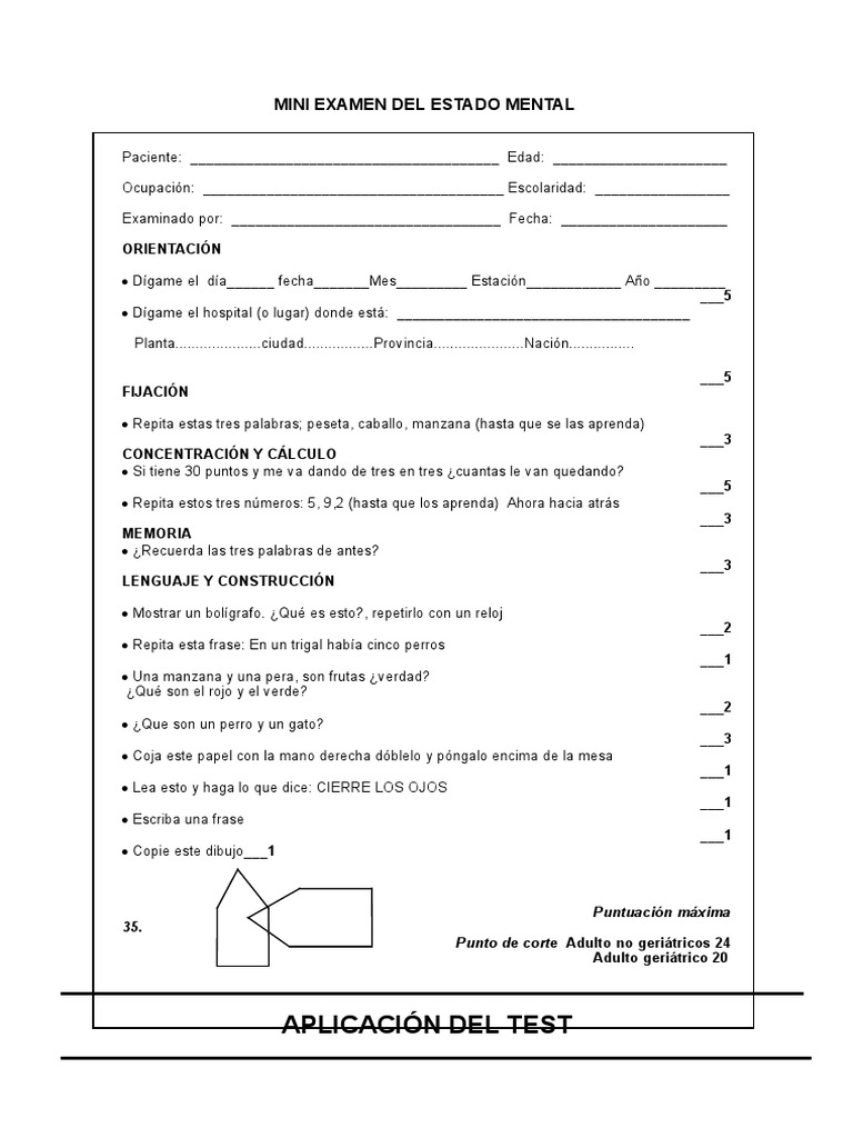 Test Minimental | PDF | Bienestar | Medicina