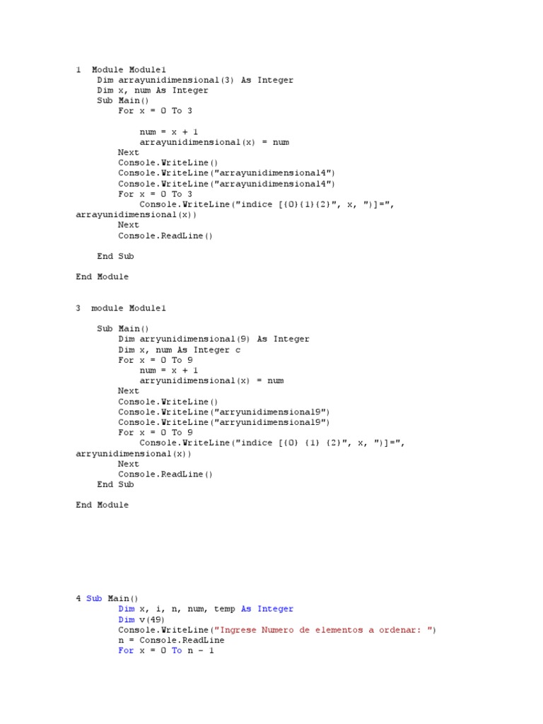 Sub Dim As Integer Dim: "Ingrese Numero de Elementos A Ordenar: " | PDF