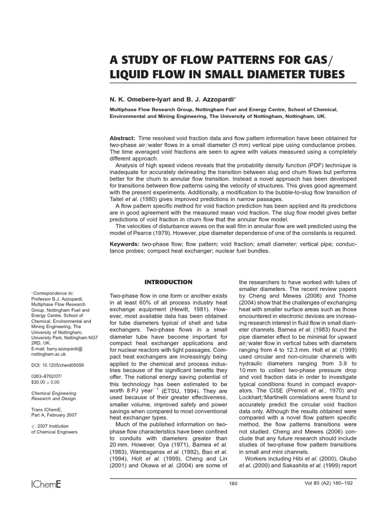 A Study of Flow Patterns For Gas Liquid Flow in Small Diameter Tubes ...