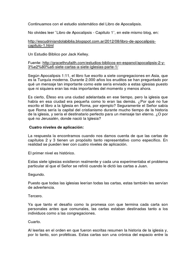 Libro de Apocalipsis - Capitulos 2 y 3 - 1 Parte | PDF | Libro de ...
