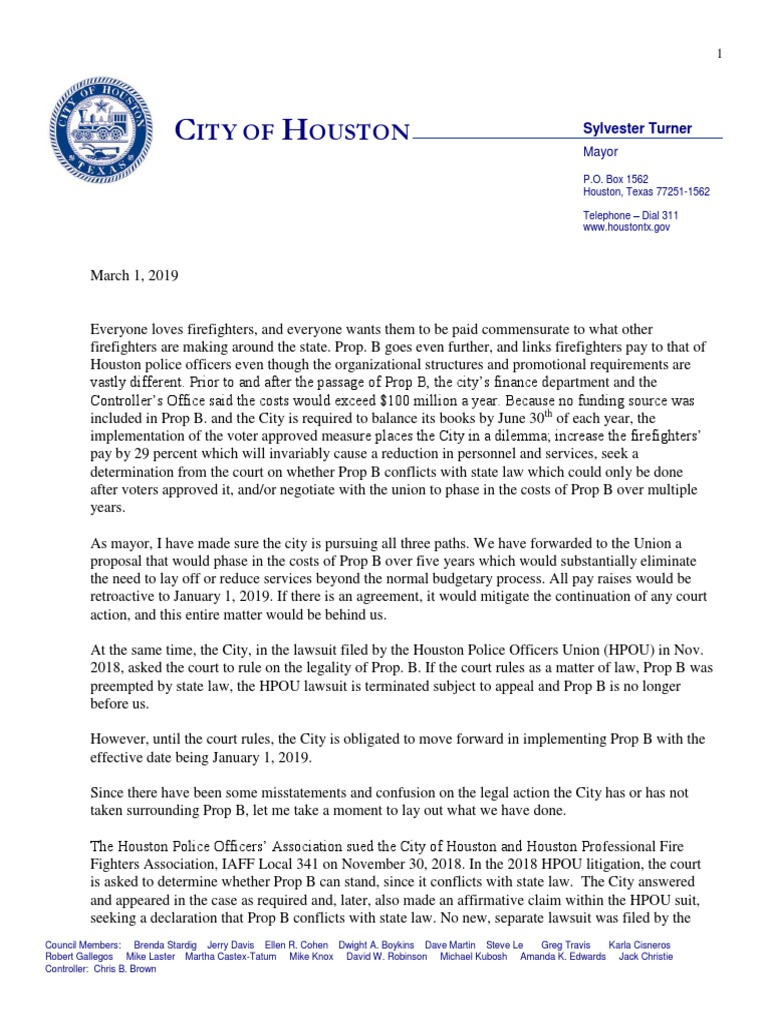 City of Houston Mayor's Open Letter On The Aftermath of Proposition B ...