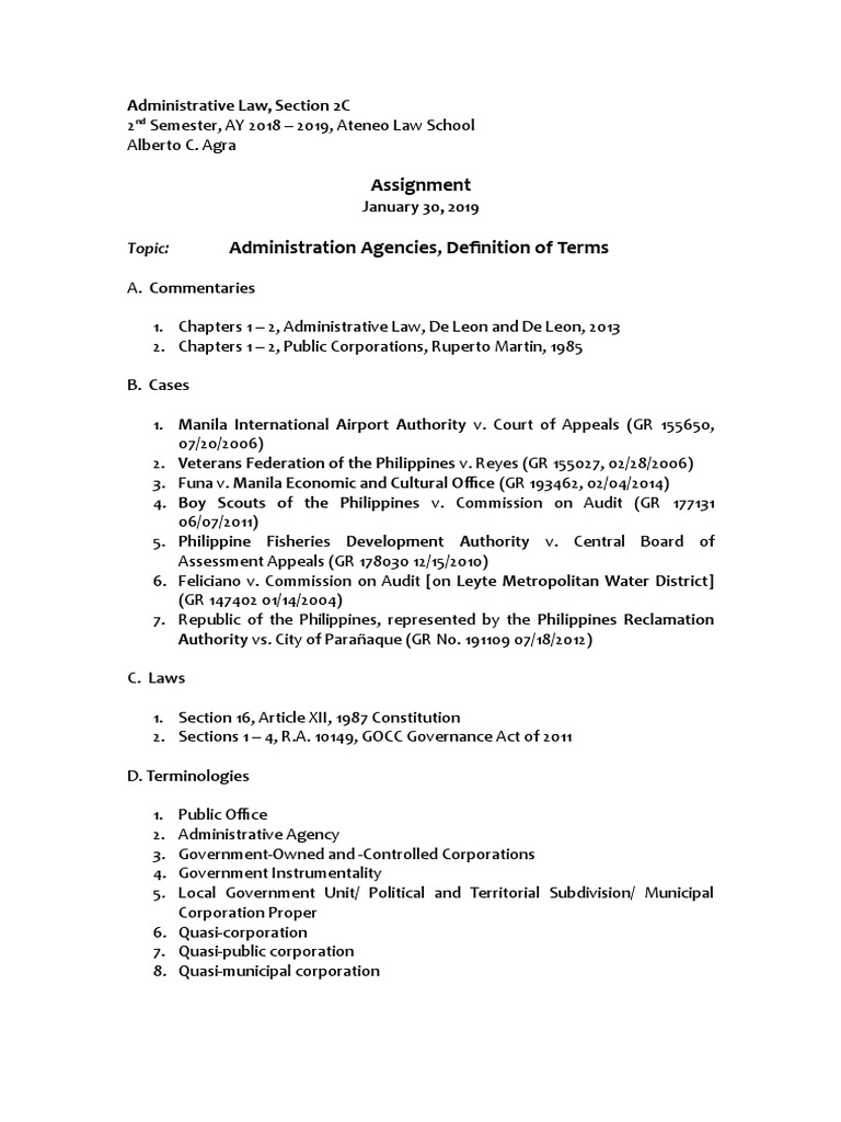 Assignment Administration Agencies, Definition of Terms: Administrative ...