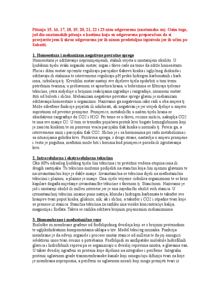 Fiziologija Skripta | PDF