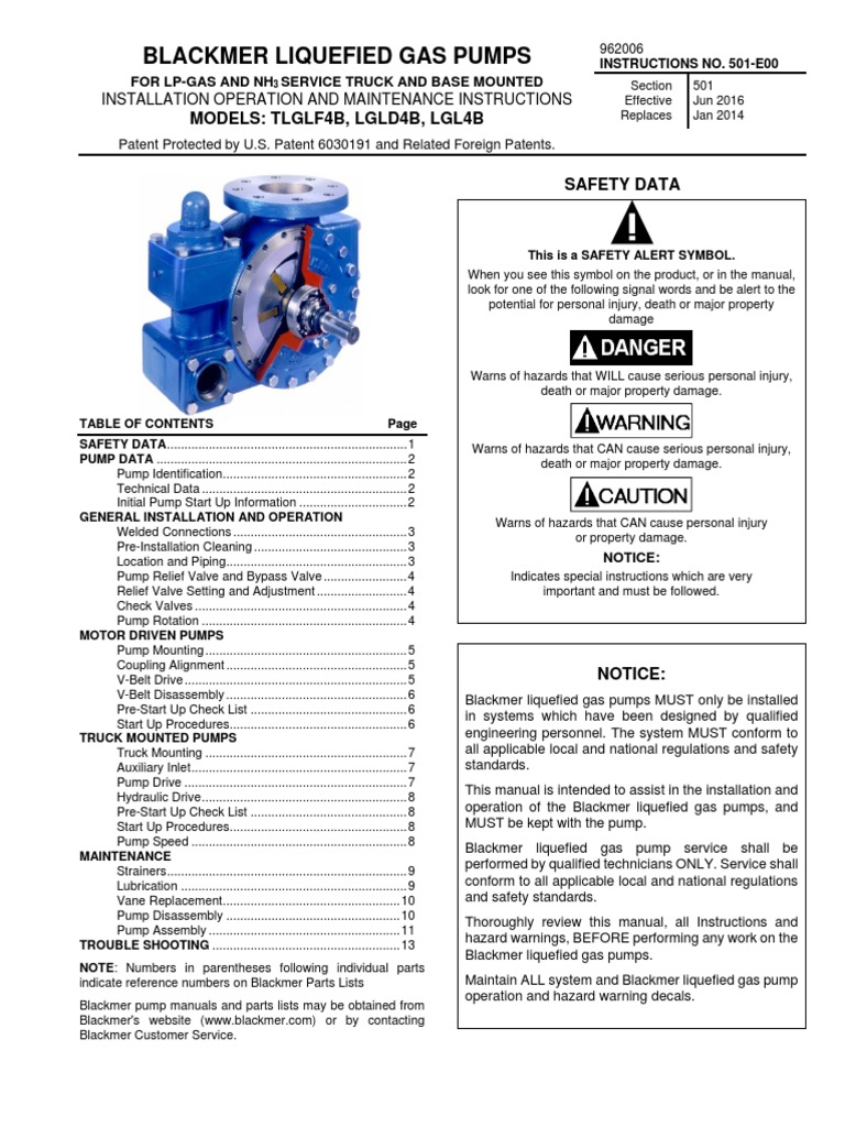 Blackmer Liquefied Gas Pumps: Models: Tlglf4B, Lgld4B, Lgl4B | Valve | Pump