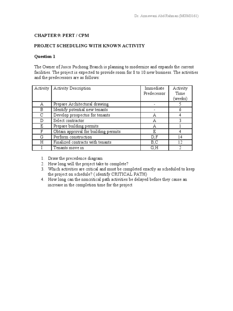 Chapter 10 Project Management (PERT - CPM) 003 | PDF | Business