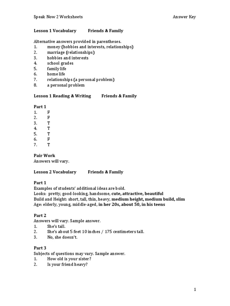 Speak Now - Answer Key | PDF | Adverb | Restaurants