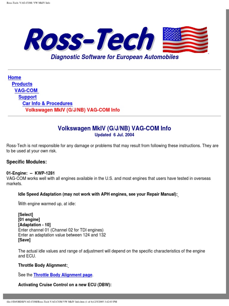 Ross-Tech - Vag-Com - VW Mkiv Info | PDF | Volkswagen | Automatic ...