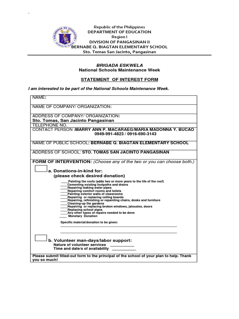 Statement of Interest Form | PDF