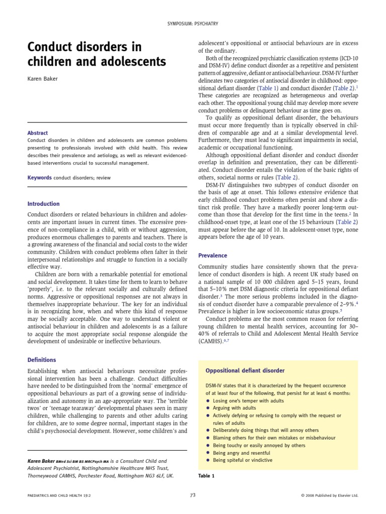 Conduct Disorder in Childrens and Adolescents | PDF | Anti Social ...