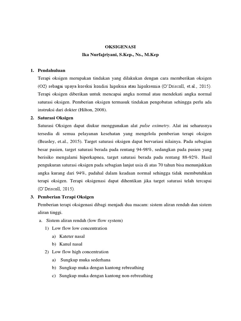 Panduan Terapi Oksigen untuk Perawat | PDF | Kesehatan Holistik | Sains ...