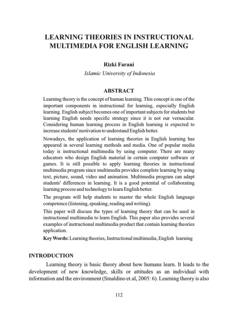 Learning Theories in Instructional Multimedia For English Learning ...